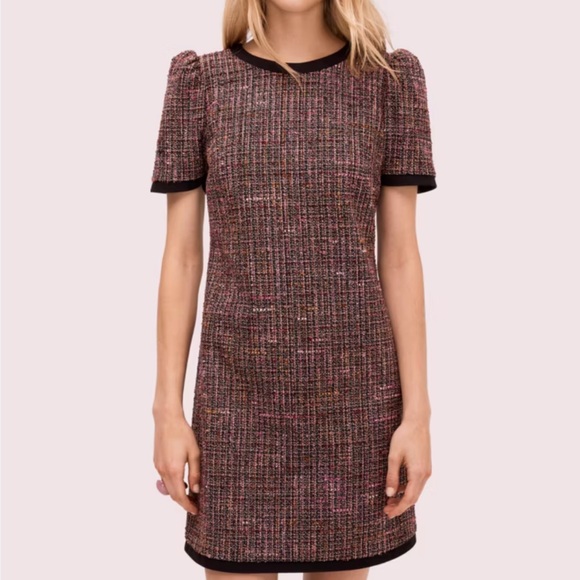 kate spade | Dresses | Kate Spade Tweed Black Pink Puff Sleeve Dress ...